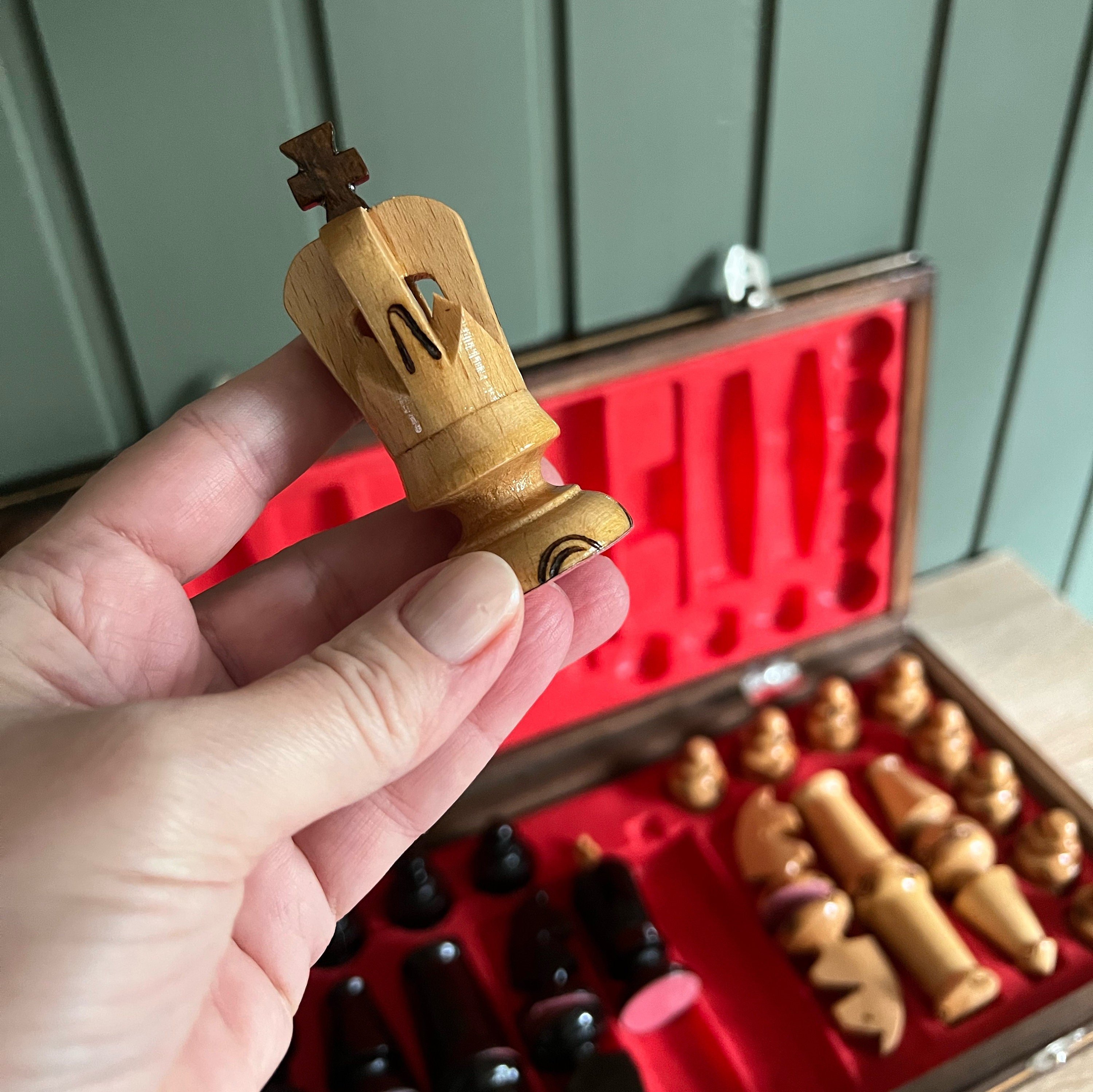 Vintage Wooden Chess Set With Board Wooden Chess Pieces - Etsy