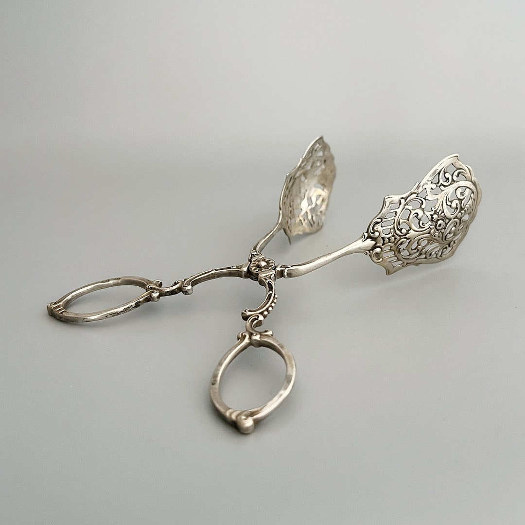 Antique 800 Silver Pastry Tongs - Floral Patisserie Pie Cake Tongs ...