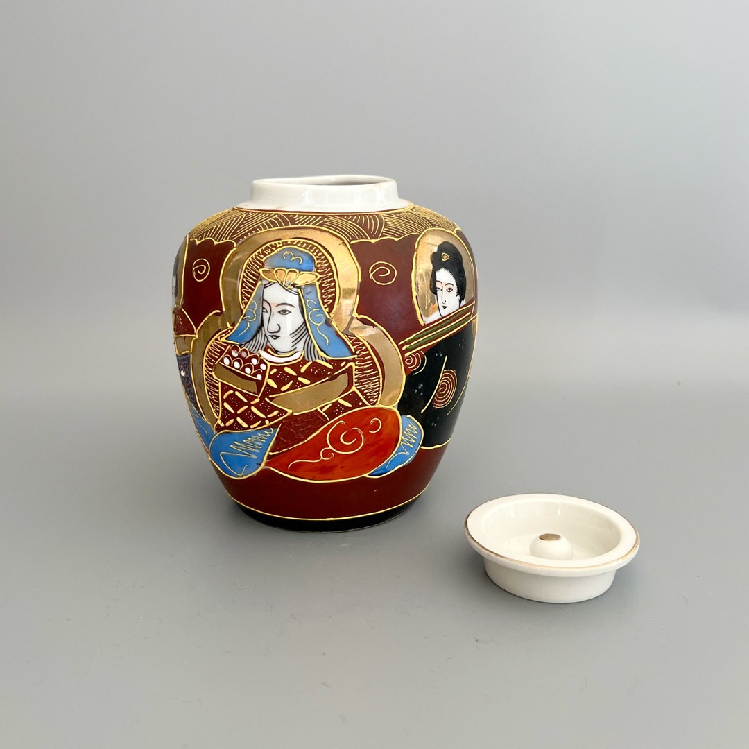 Geisha Motif Japanese Ginger Jar With Lid Porcelain Hand Painted With ...