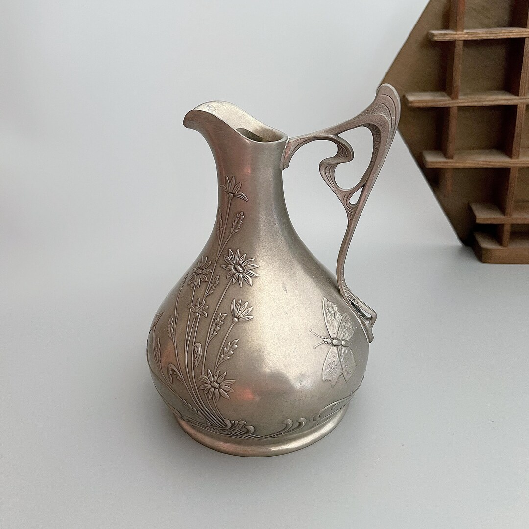 Art Nouveau Pewter Vase Jug - Witch Vase - Dried Flowers Vase ...