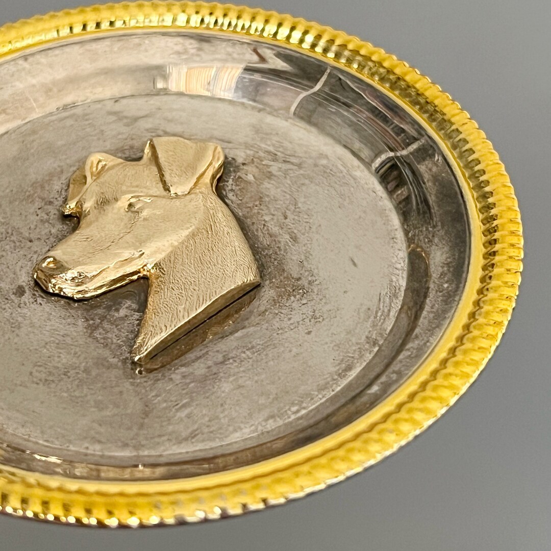 Dog Face Relief Plate Silver Plated With Golden Edge Jewelry Plate Ring ...