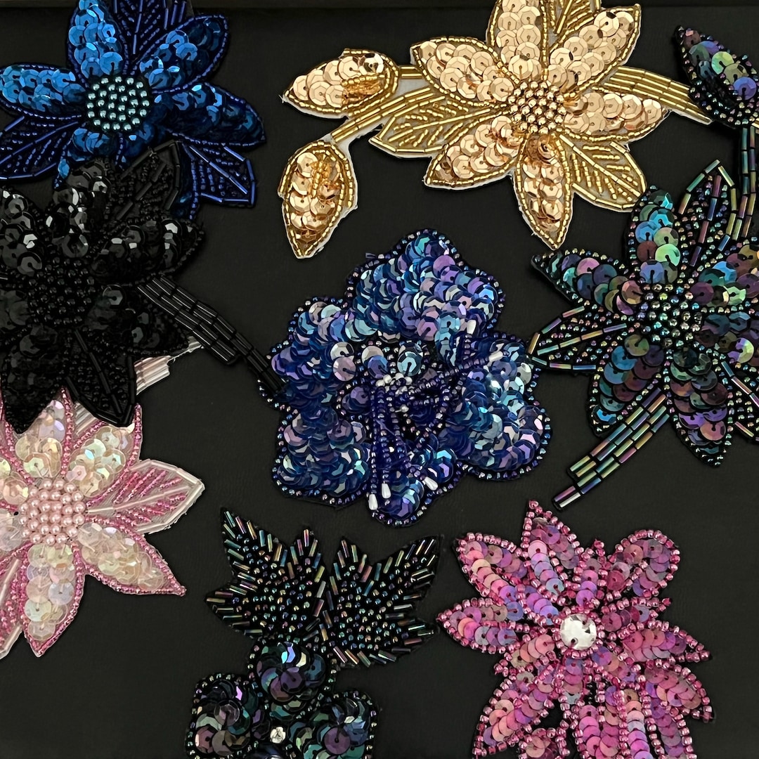 Sequin Flower Applique Vintage Floral Beaded Appliques - Etsy