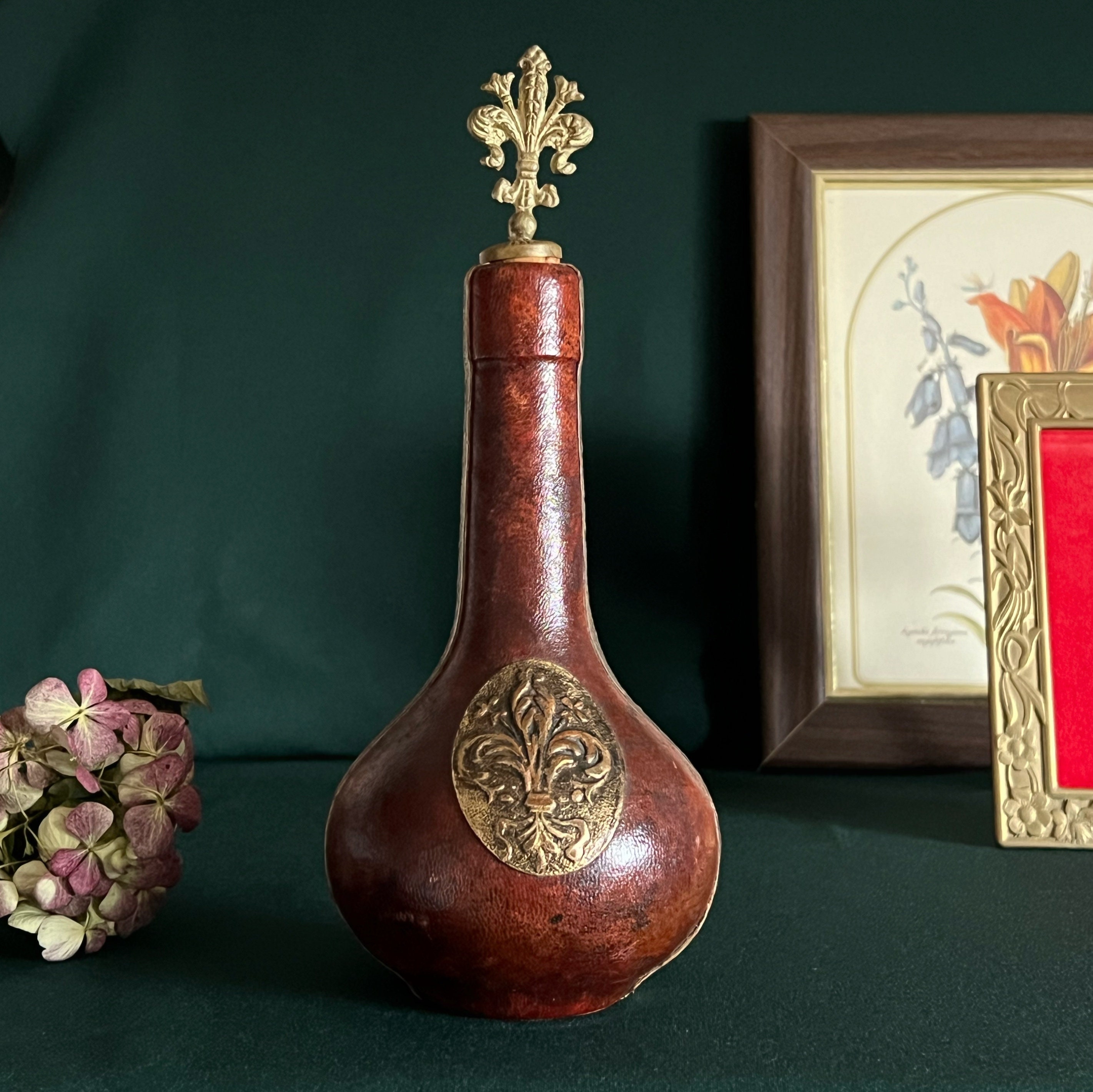 Leather Wrapped Bottle Fleur De Lis Brass Bottle Stopper Witch Altar ...