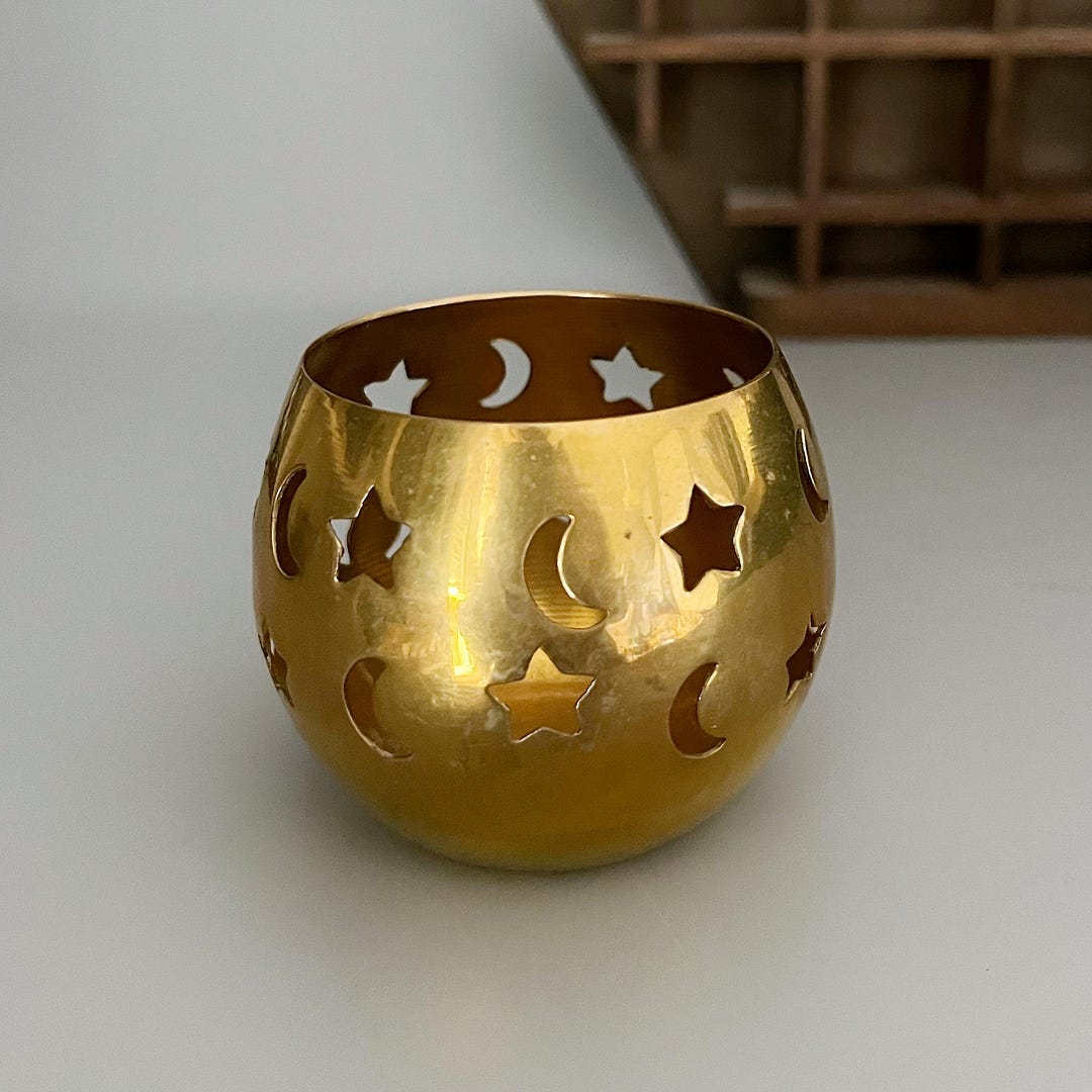 Celestial Sun and Moon Candle Holder Ornate Candle Holder Brass Candle Holder or Incense Burner ...