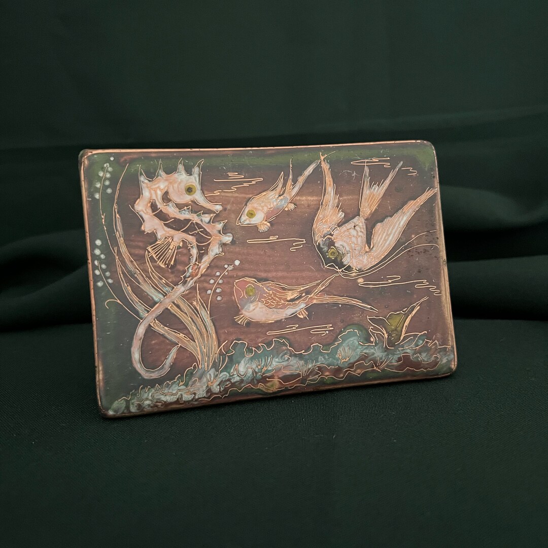 Mermaid Treasure Storage Box Seahorse and Fish Handpainted Metal Box ...