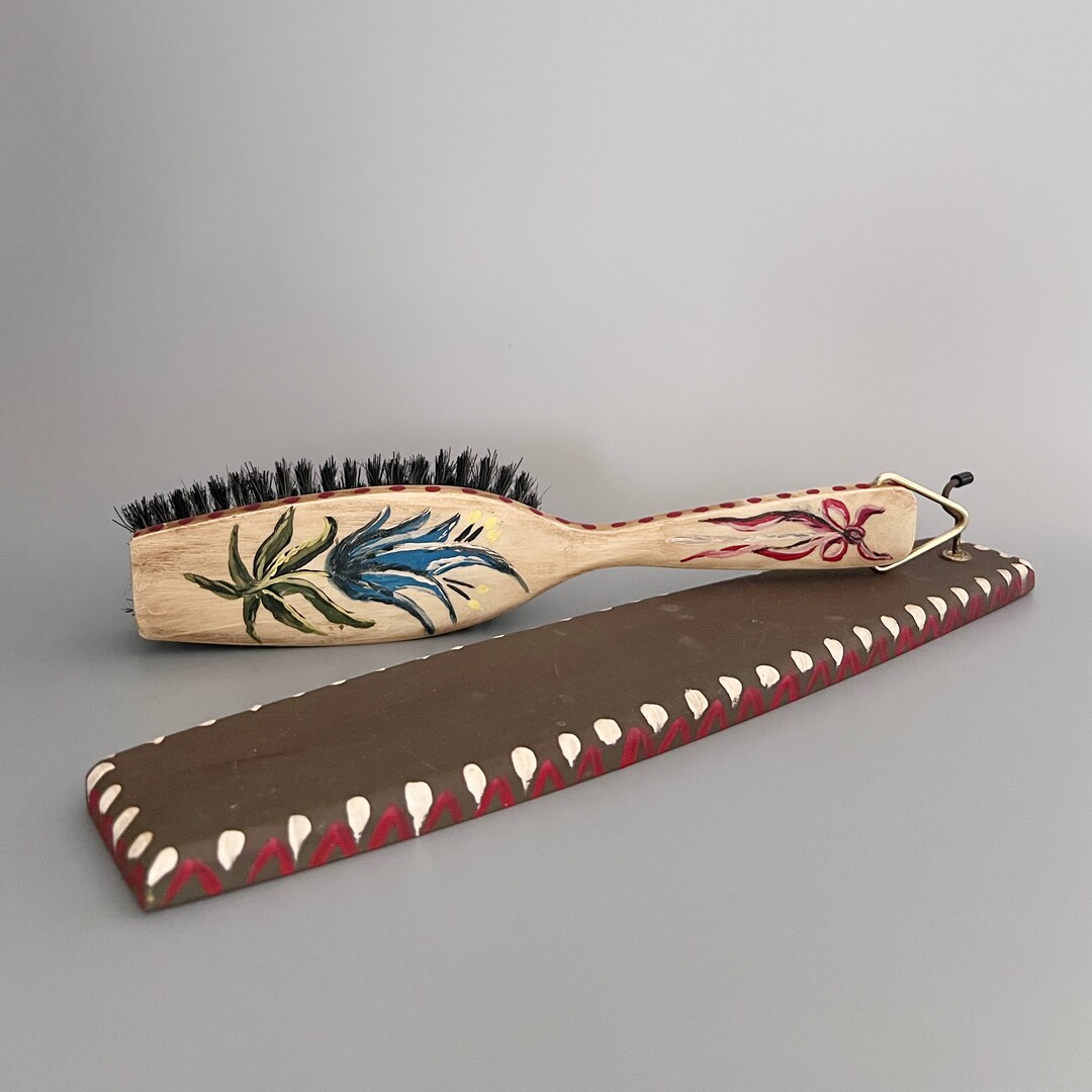 German Folk Art Wooden Clothes Brush - Hand Painted - Gentian Flower ...