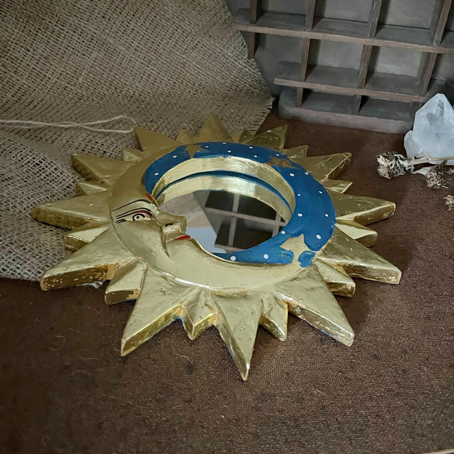 Sun Moon Stars Celestial Mirror – Boho Wall Art - Sunburst Vintage ...
