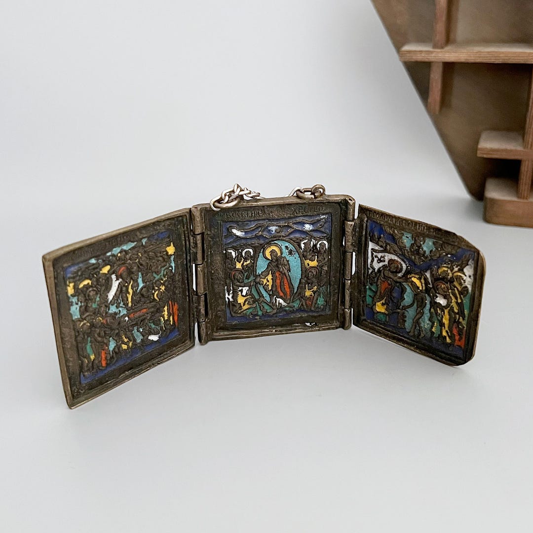 Antique Orthodox Triptych Icon Made of Brass and Enamel - Foldable ...