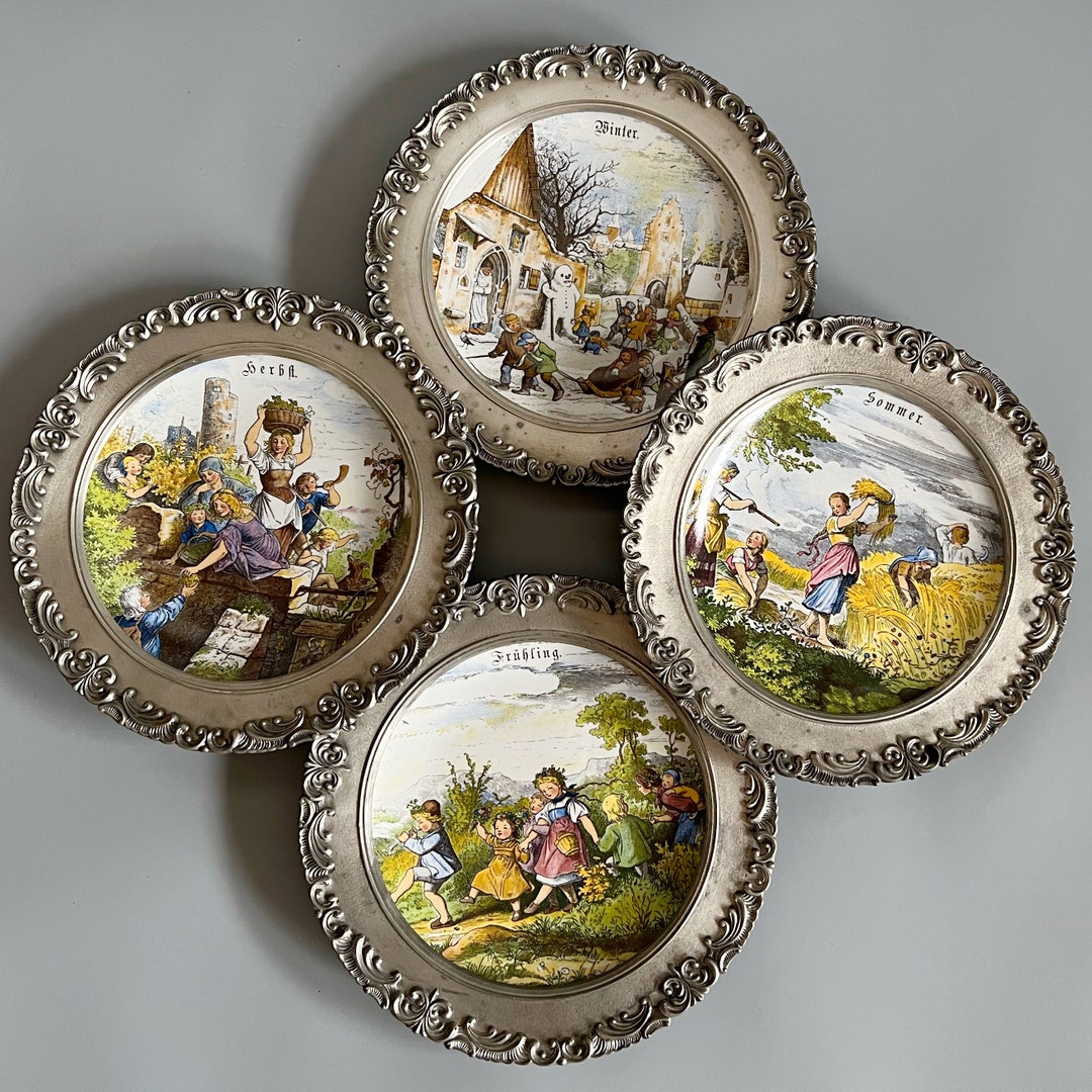 Four Seasons Wall Plates Framed Plates Wall Decor BMF Zinn Hanging ...