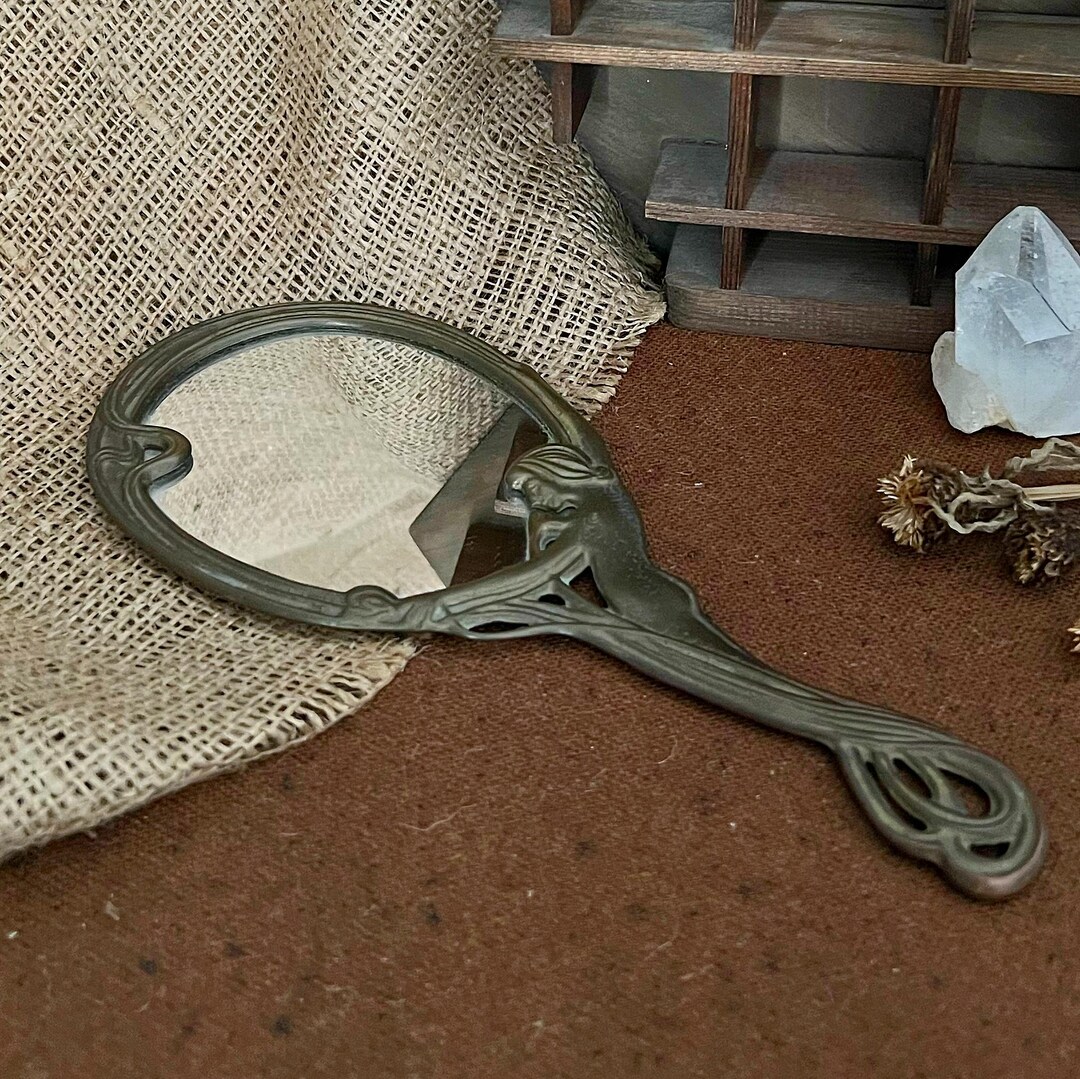 Art Nouveau Brass Hand Mirror – Ritual / Altar Mirror – Divination ...