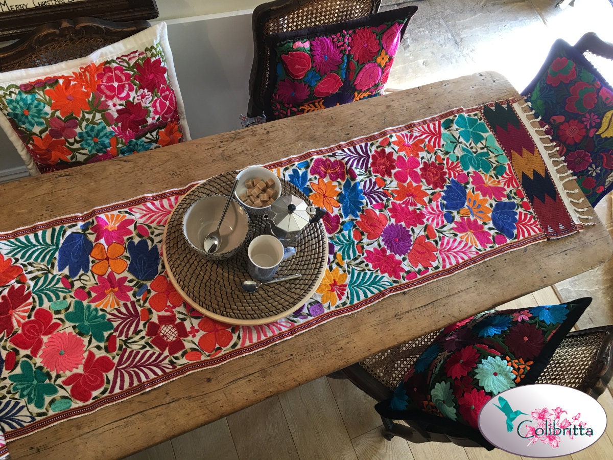 Handcrafted XXL Table Runner / Bed Runner With Floral Pattern - Etsy