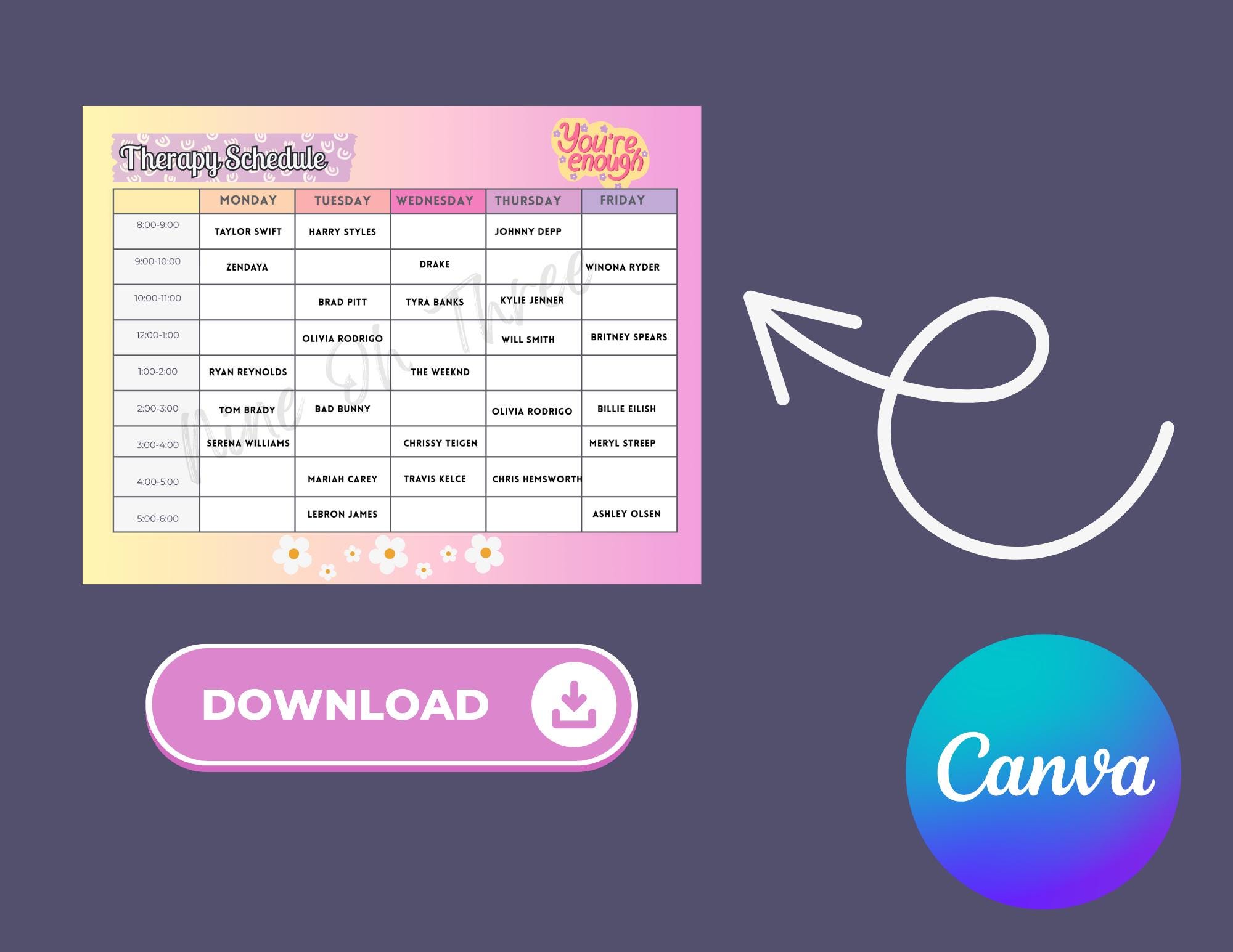 Therapy Schedule Template: Editable Canva Design (digital Download) - Etsy