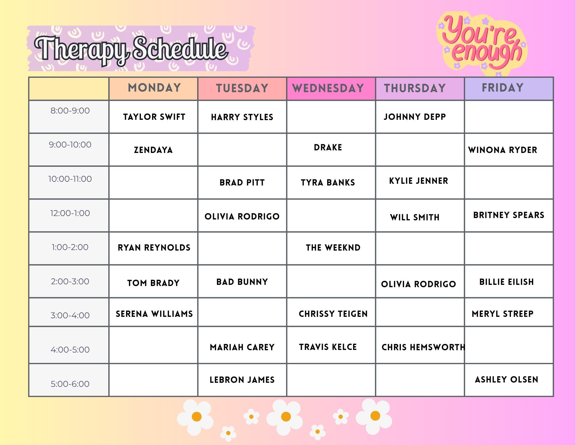 Therapy Schedule Template: Editable Canva Design (digital Download) - Etsy