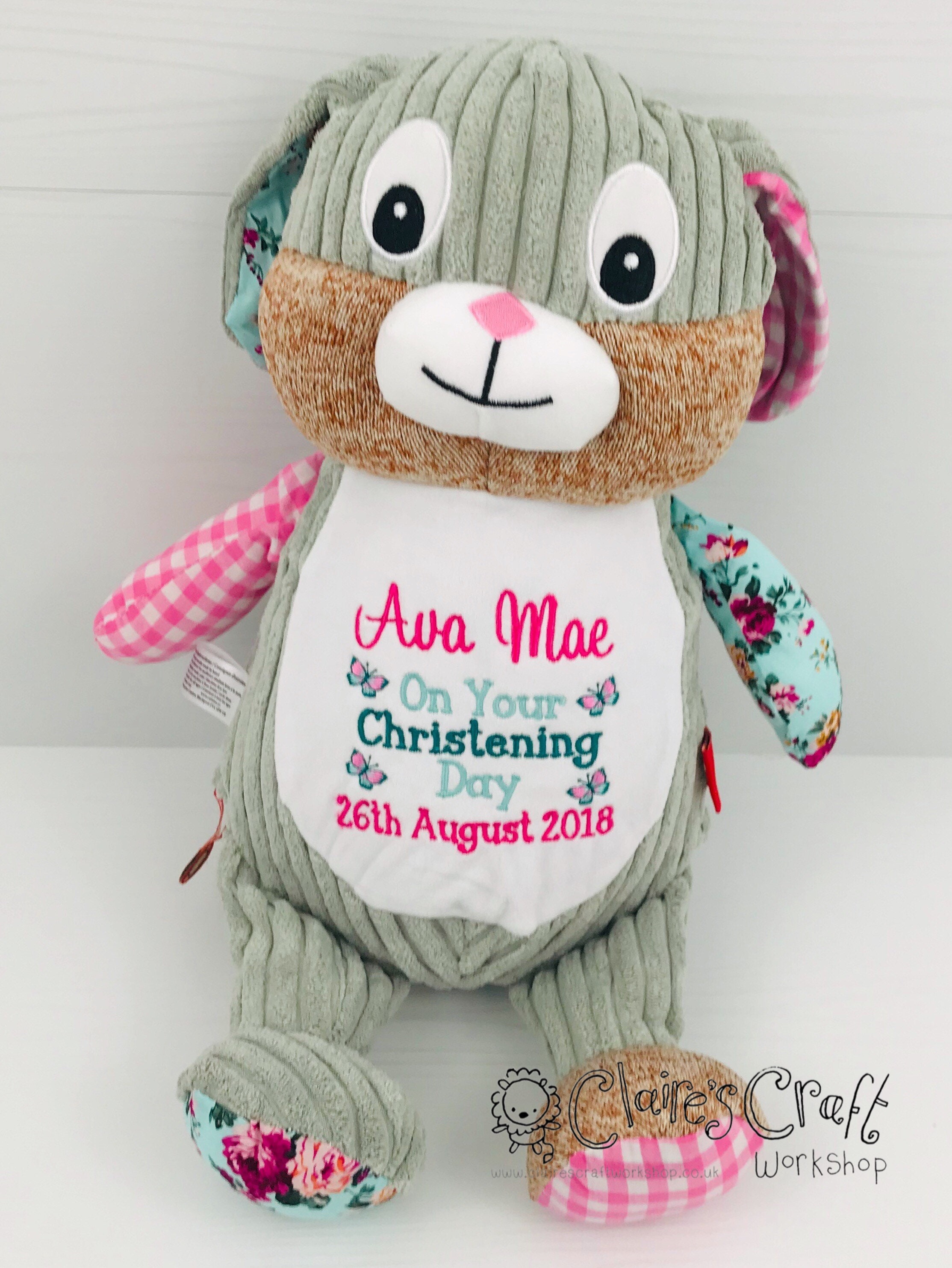 Personalised Embroidered Cubbie Sensory Bunny Teddy in Pink or - Etsy UK