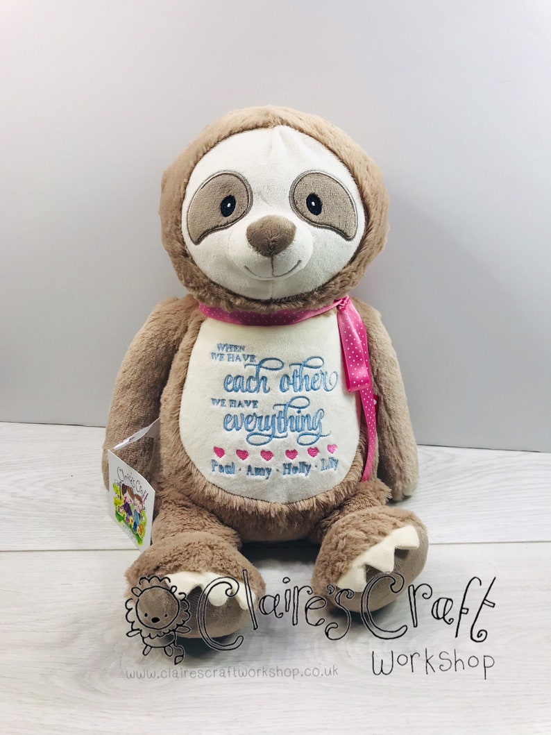 Personalised Embroidered Sloth Teddy From Cubbies With Bespoke Message ...