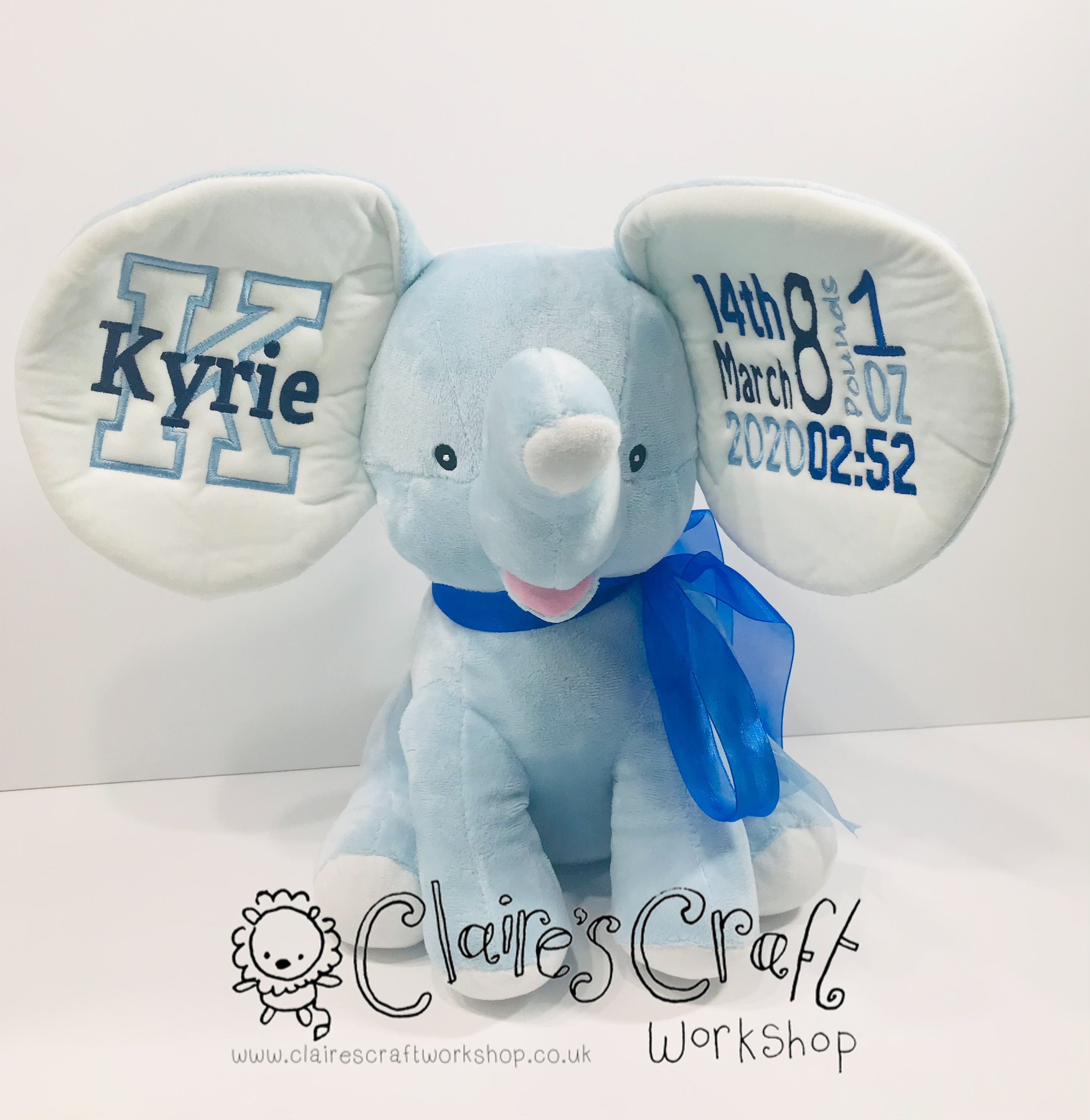 Personalised Embroidered Cubbie Dumble Elephant in Blue With - Etsy UK