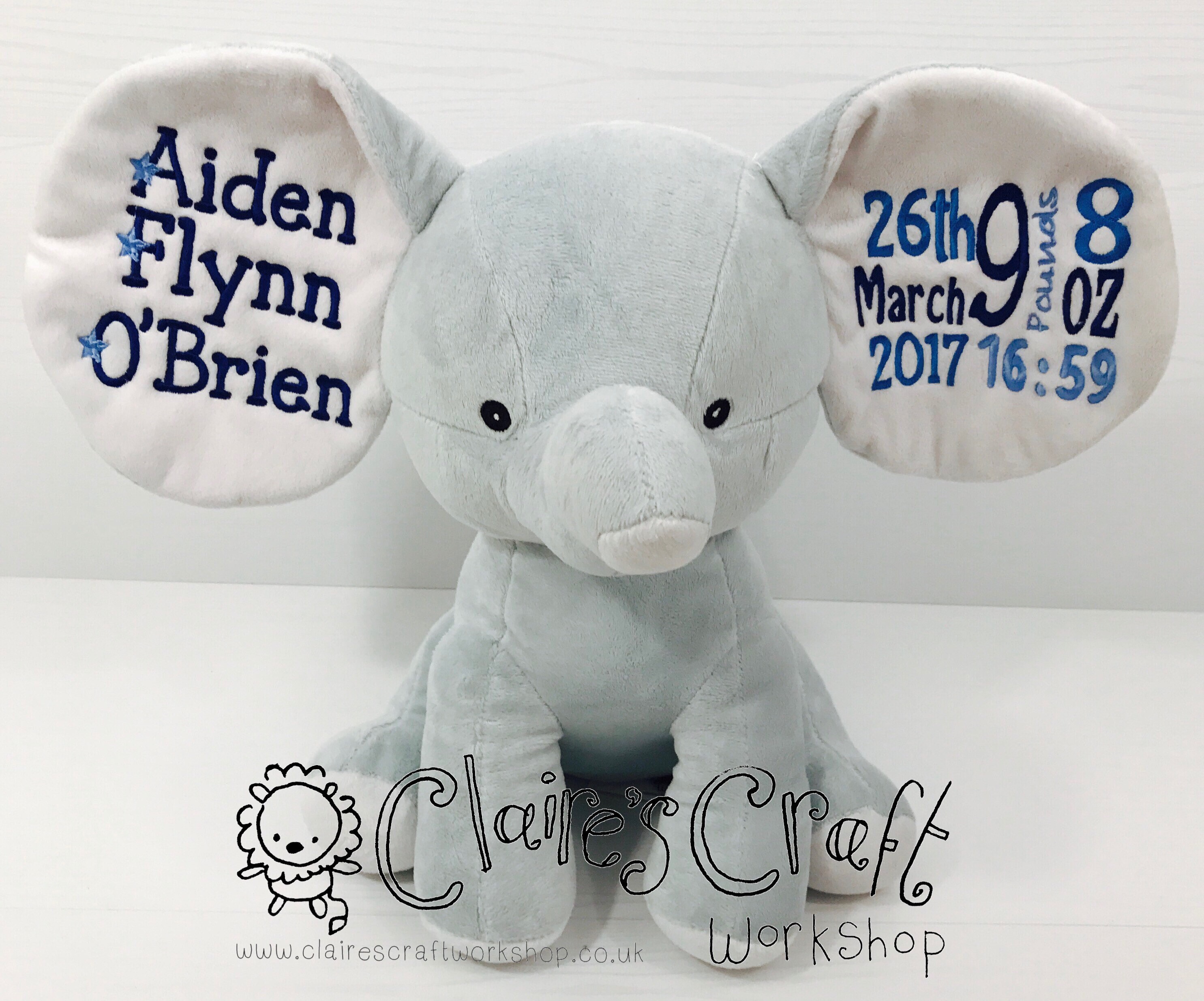 Personalised Embroidered Cubbie Dumble Elephant in Grey Blue | Etsy