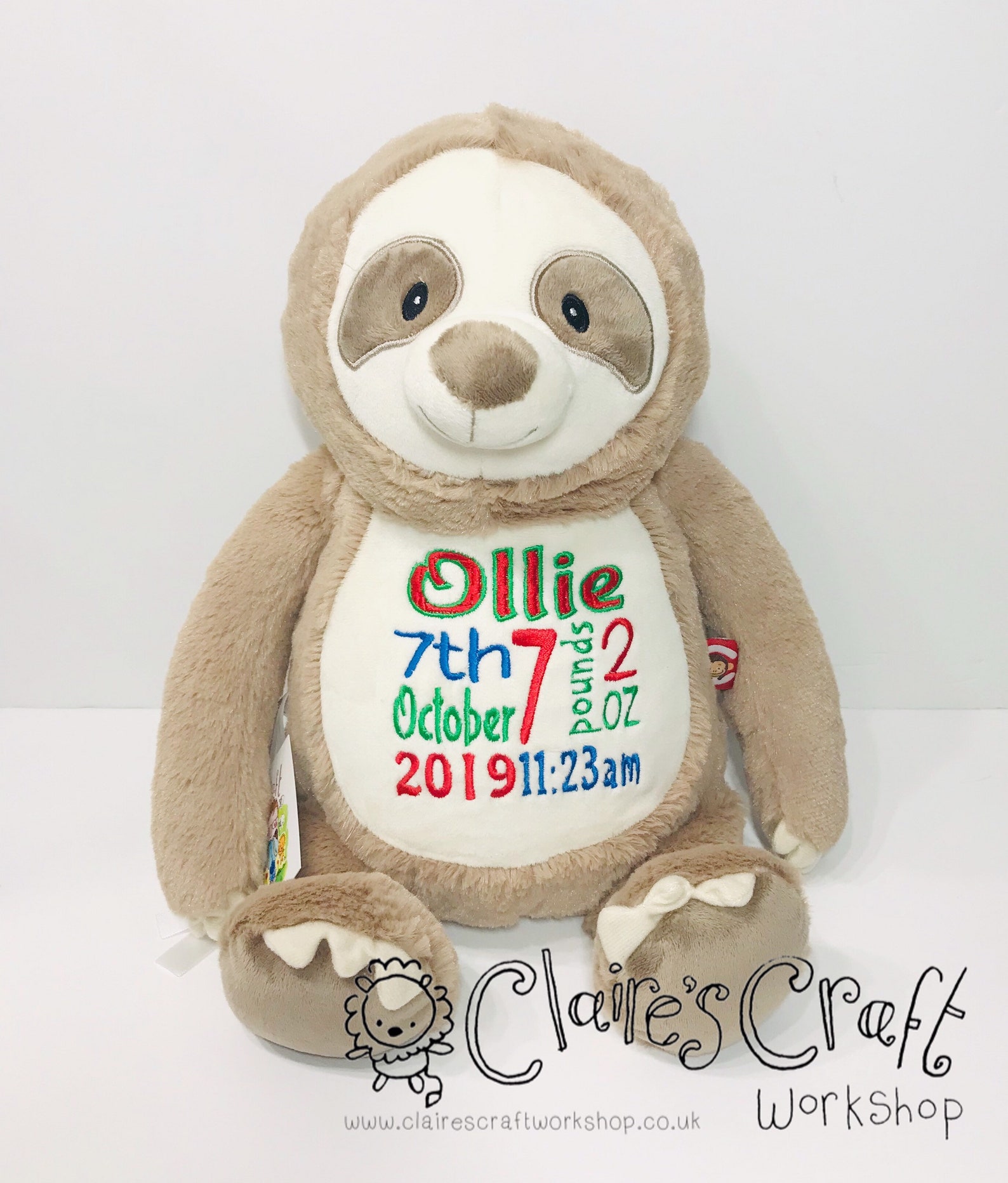 Personalised Embroidered Sloth Teddy From Cubbies With Bespoke - Etsy UK