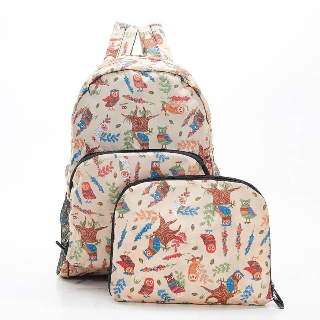 Personalised Beige Owl Foldable Backpack for Children, School Bag ...