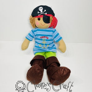Personalised Pirate Rag Doll With Name Embroidered - Fabric, Birthday ...
