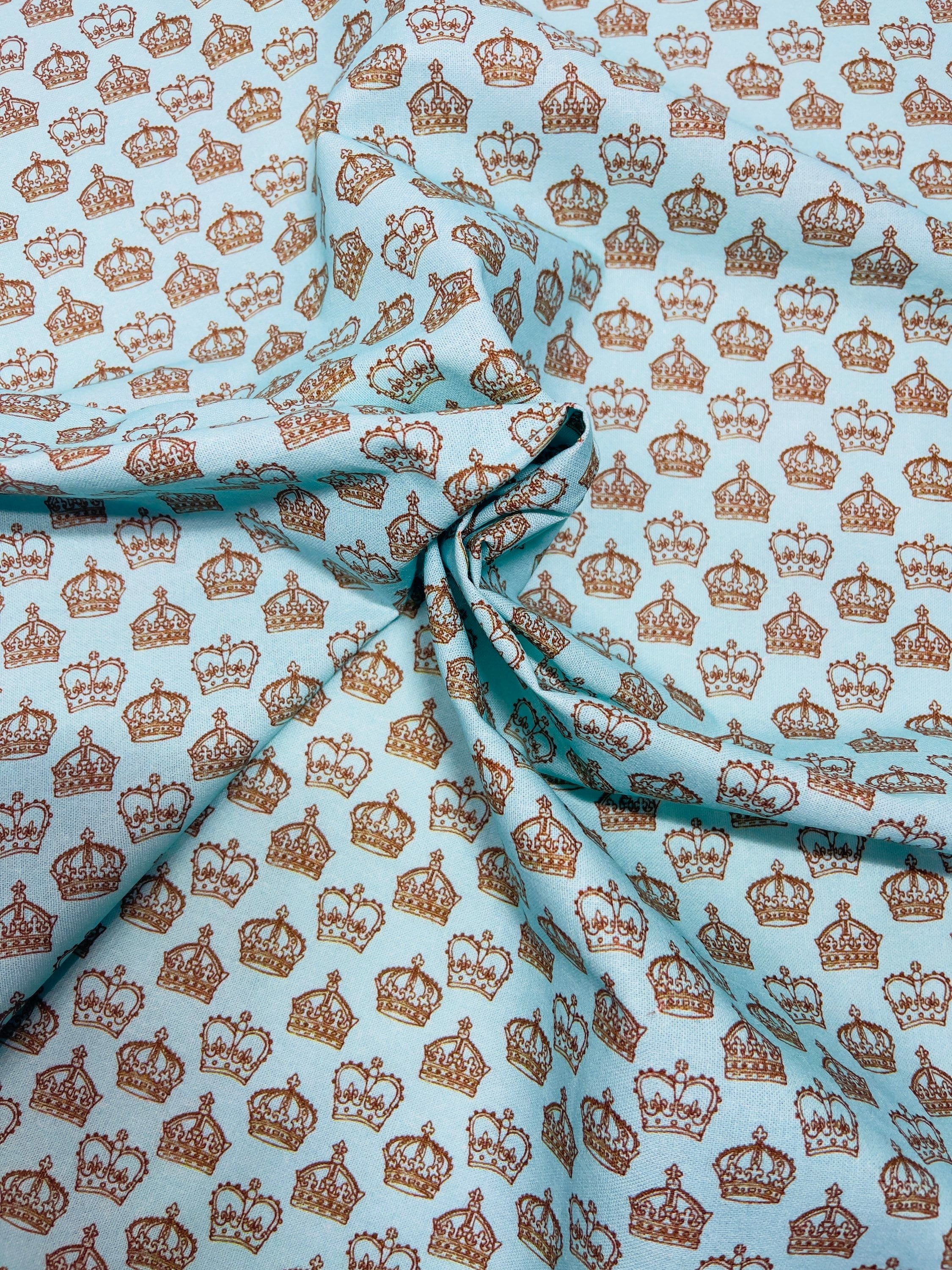 Gold Royal Crowns on Aqua 100% Cotton Fabric - Fat Quarter, 1/2 Metre ...