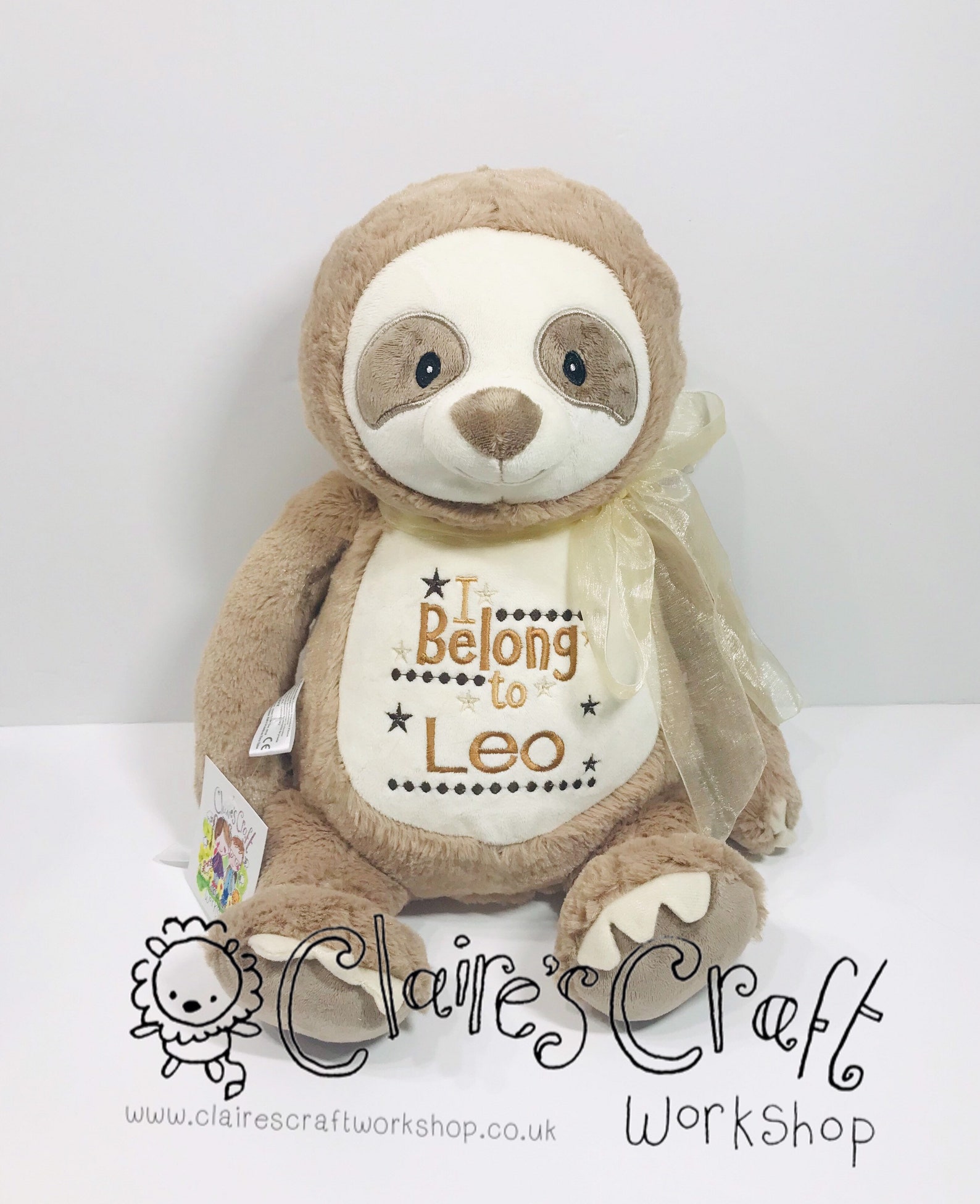 Personalised Embroidered Sloth Teddy From Cubbies With Bespoke - Etsy UK