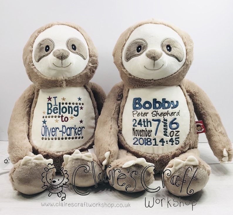 Personalised Embroidered Sloth Teddy From Cubbies With Bespoke - Etsy UK