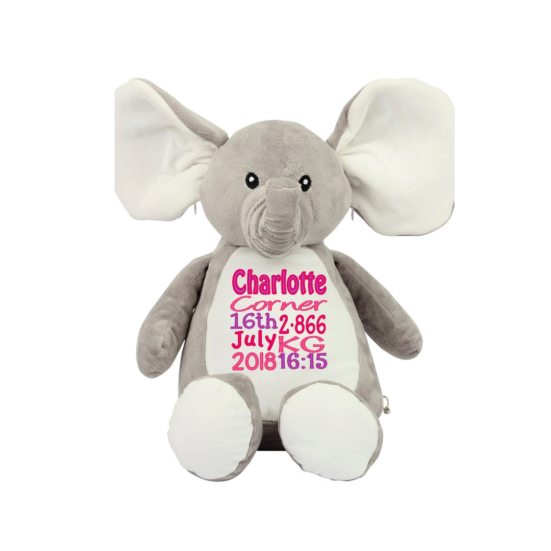 Personalised Embroidered Mumbles Elephant Teddy Bear With Design of ...