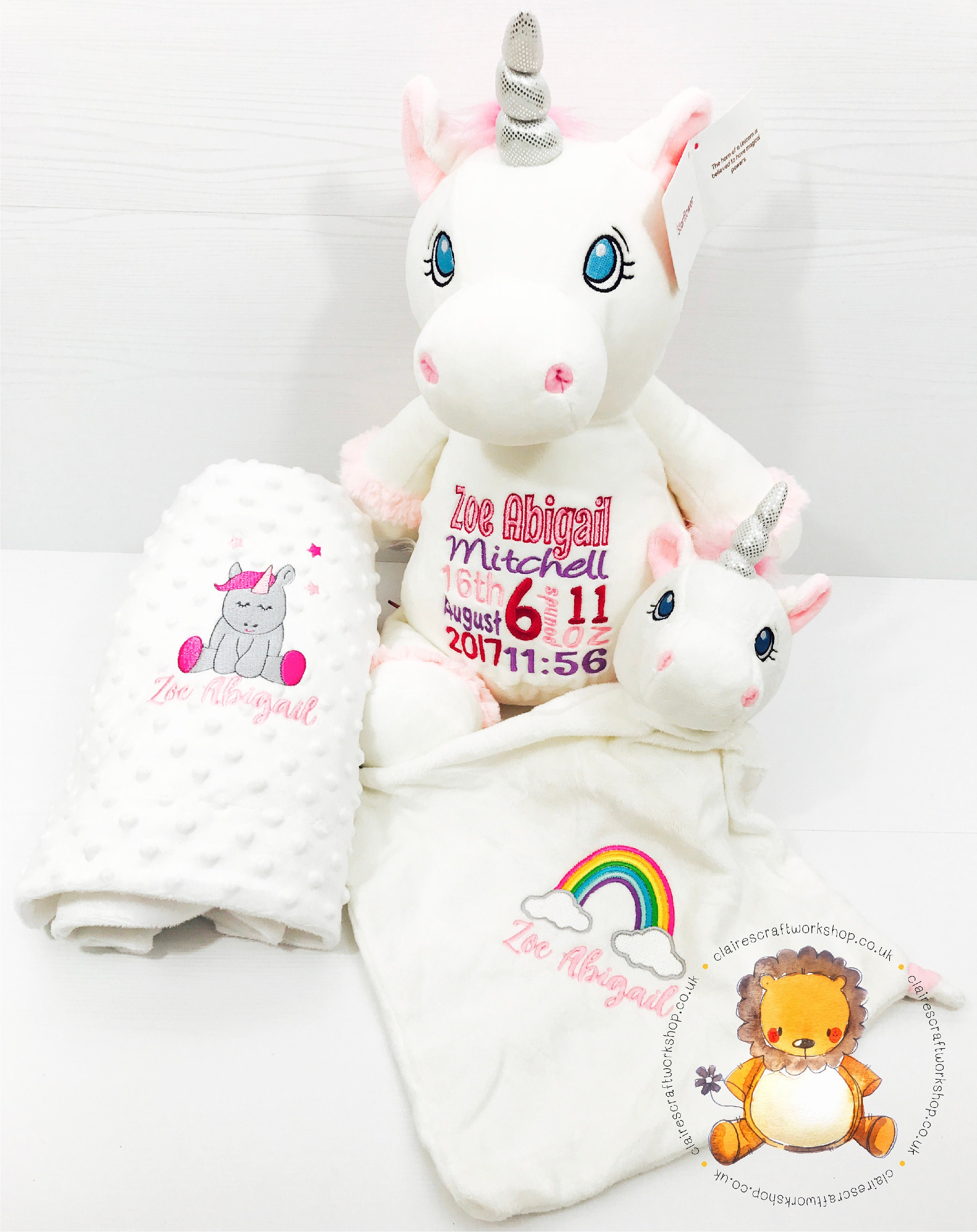 Personalised Embroidered Cubbie Unicorn Teddy in White With - Etsy UK
