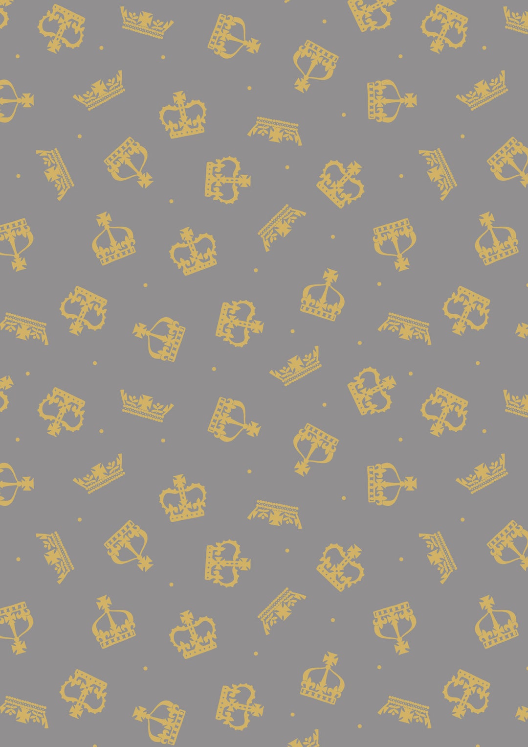 Metallic Gold Crowns on Grey 100% Cotton Fabric -fat Quarter, 1/2 Metre ...