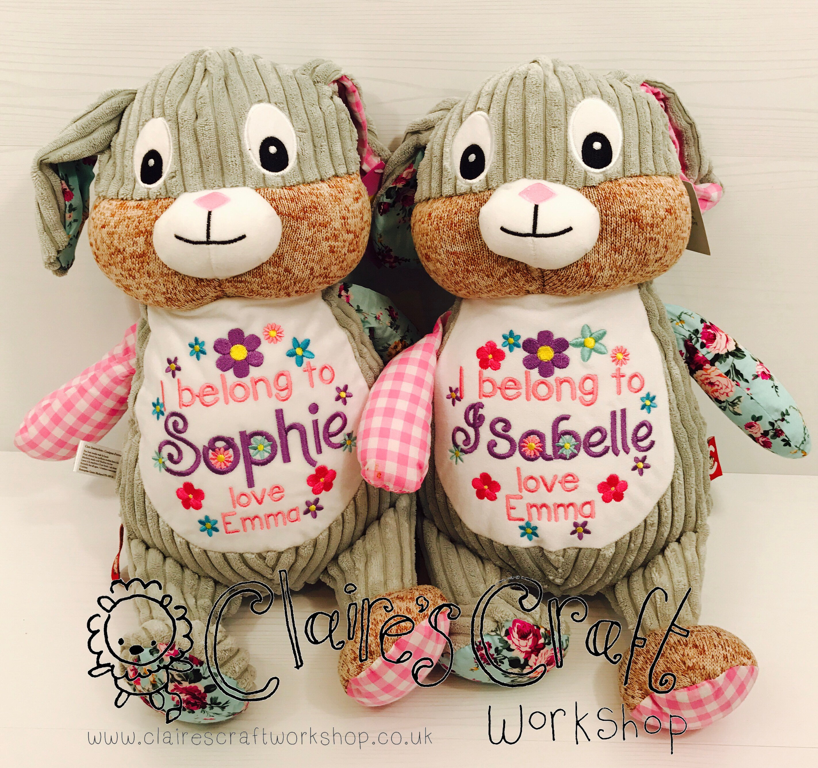 Personalised Embroidered Cubbie Sensory Bunny Teddy in Pink or - Etsy UK