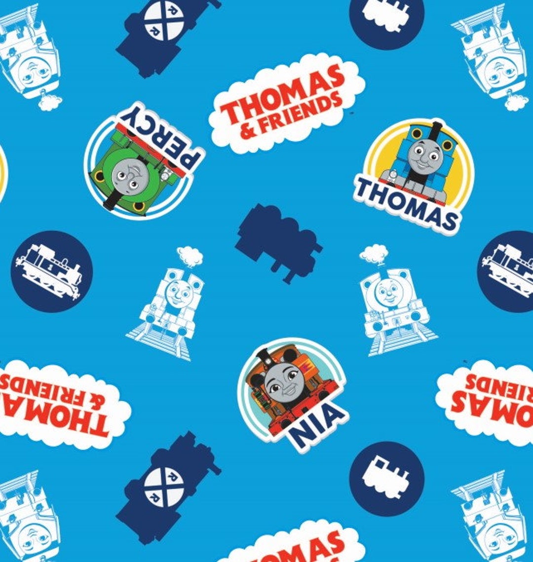 Thomas the Tank Engine on Blue 100% Cotton Fabric - Fat Quarter, 1/2 ...
