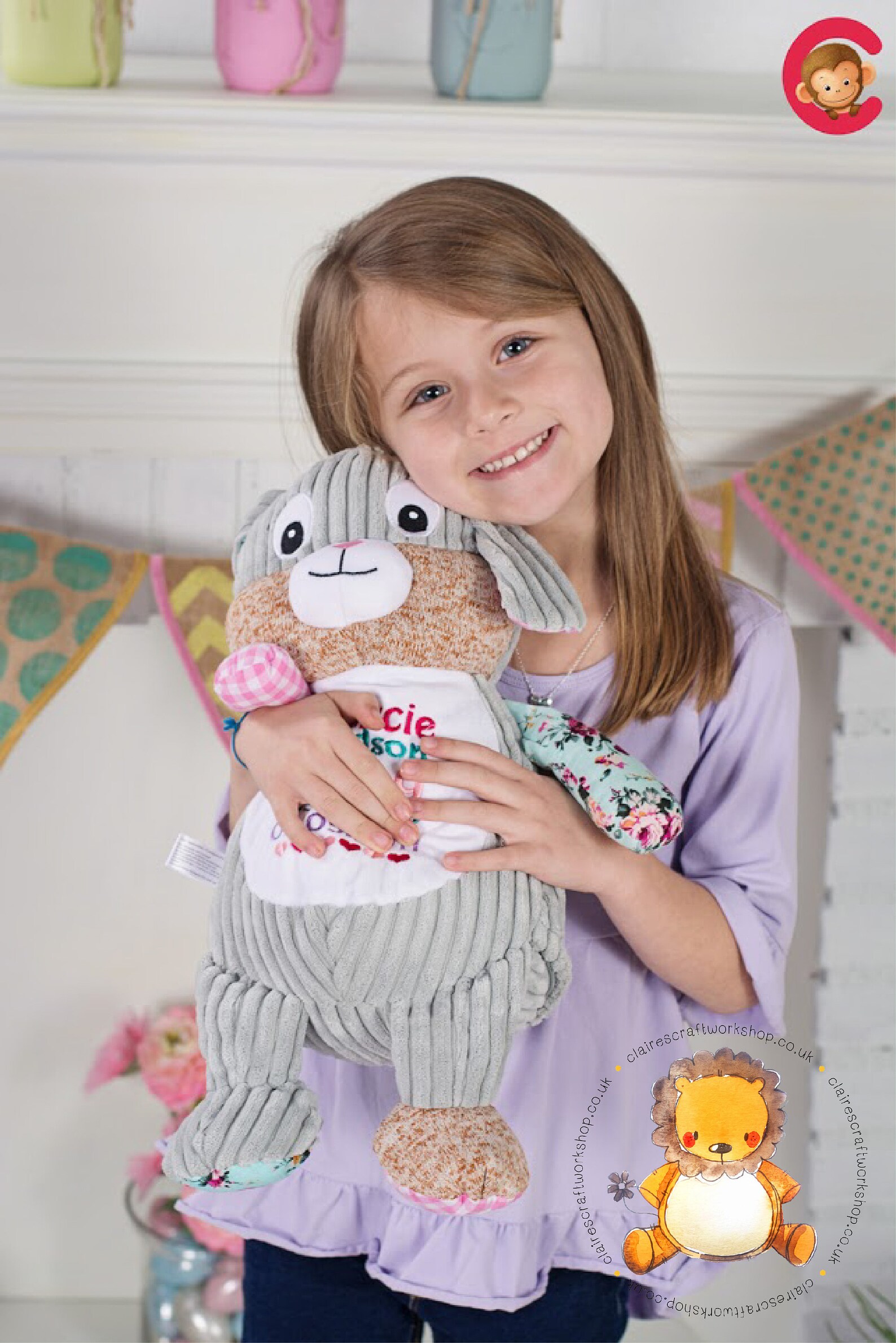 Personalised Embroidered Cubbie Sensory Bunny Teddy in Pink or - Etsy UK