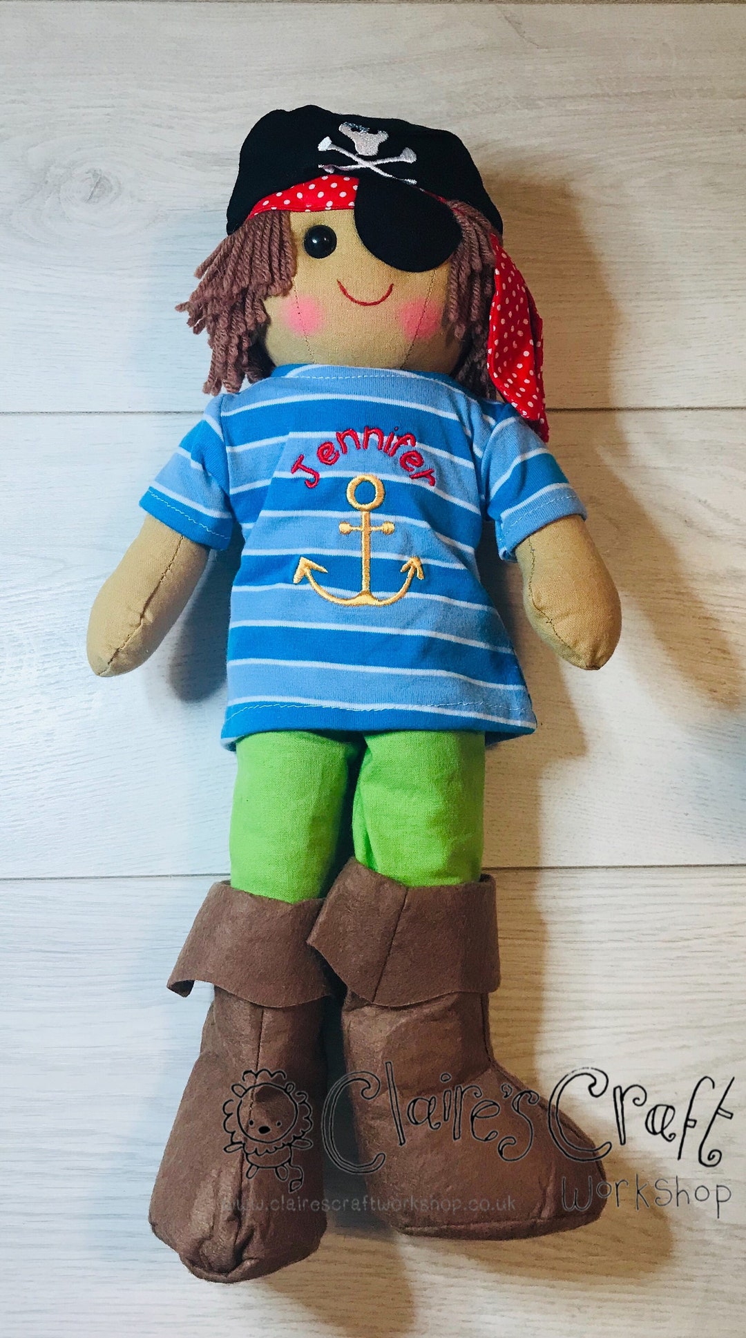Personalised Pirate Rag Doll With Name Embroidered - Fabric, Birthday ...