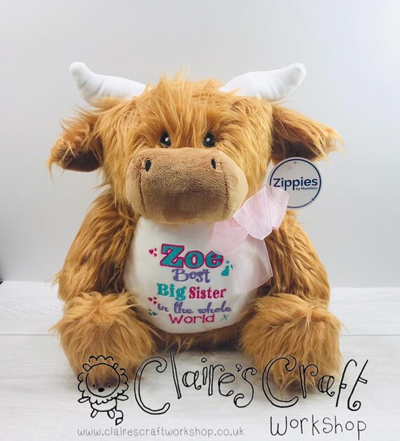 Personalised Embroidered Mumbles Highland Cow Teddy With Birth | Etsy
