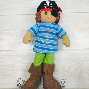 Personalised Pirate Rag Doll With Name Embroidered - Fabric, Birthday ...
