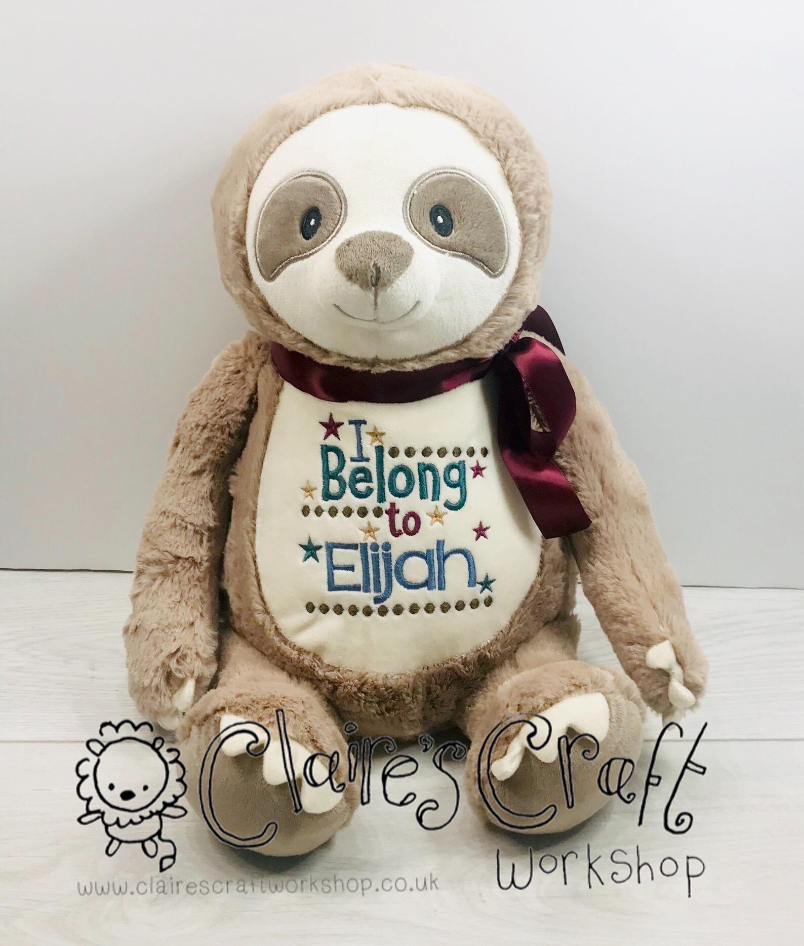 Personalised Embroidered Sloth Teddy From Cubbies With Bespoke - Etsy UK