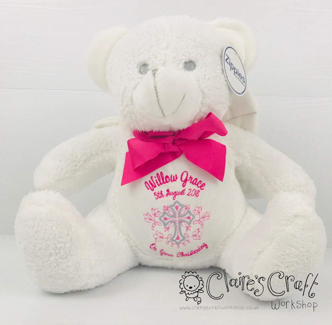 Personalised Embroidered Mumbles Angel Teddy Bear With Christening ...