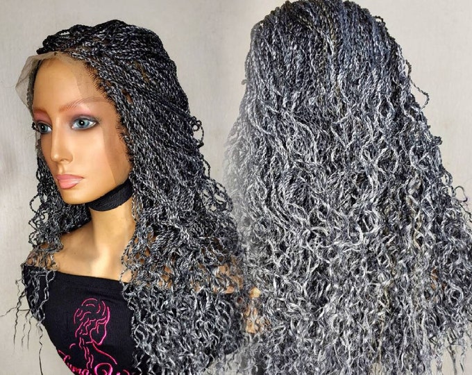 Gray Braided Wigs for Black Women, Grey Curly Lace Front Braided Wig - Etsy