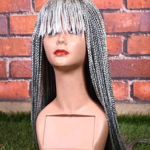 Gray Braided Wig Box Braids Wig With Bangs - Etsy
