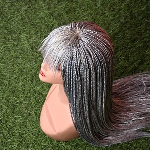 Gray Braided Wig Box Braids Wig With Bangs - Etsy