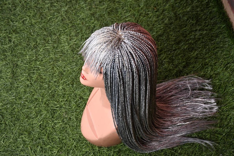 Gray Braided Wig Box Braids Wig With Bangs - Etsy