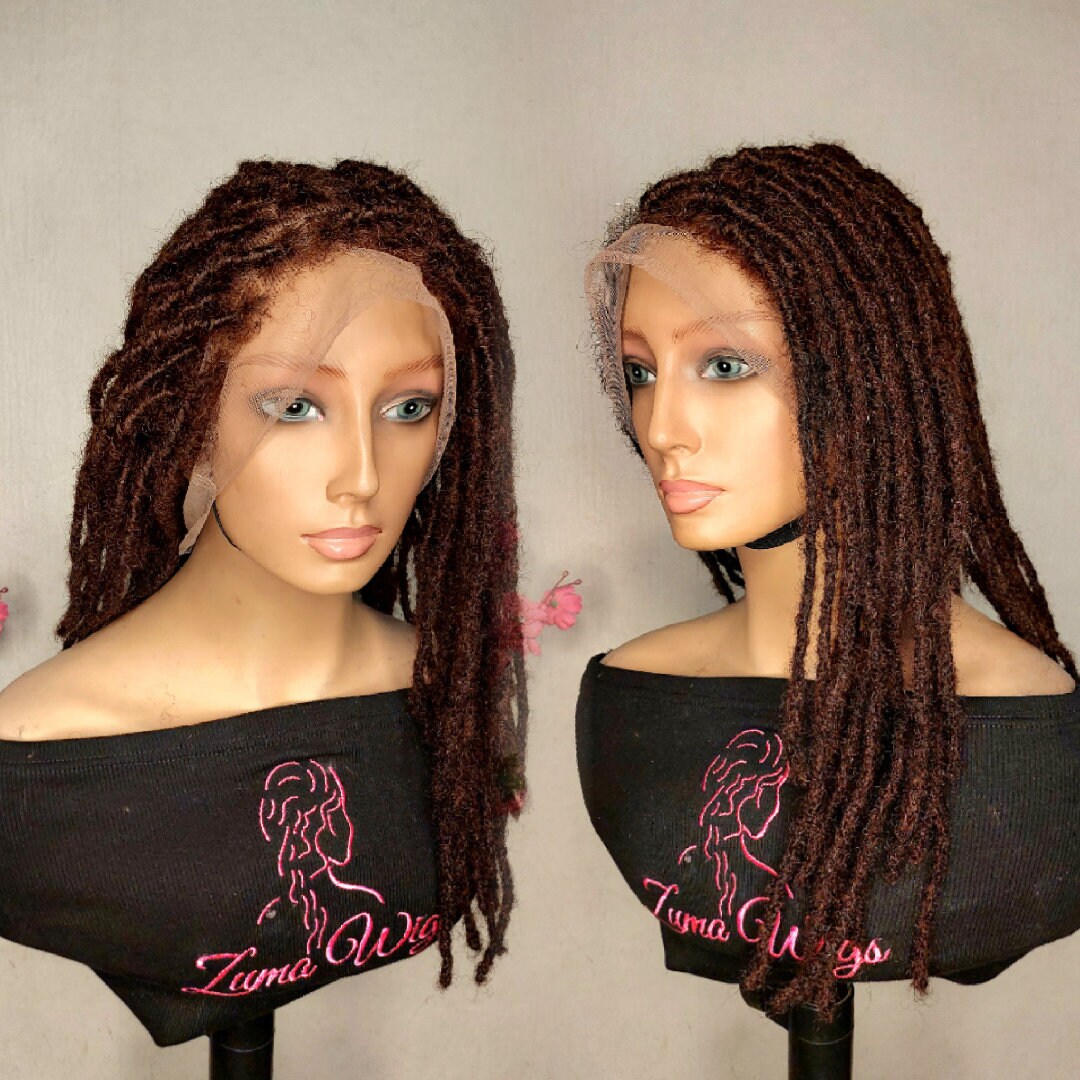 Human Hair Dreadlocks Wig Full Lace Locs Wig Dark Brown 33 Dreadlocks Wig 12 Inches Locs