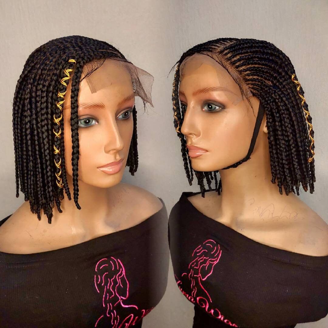 Bob Braid Wig for Black Women, Lace Closure Black Braid Wig, Bob Braid ...