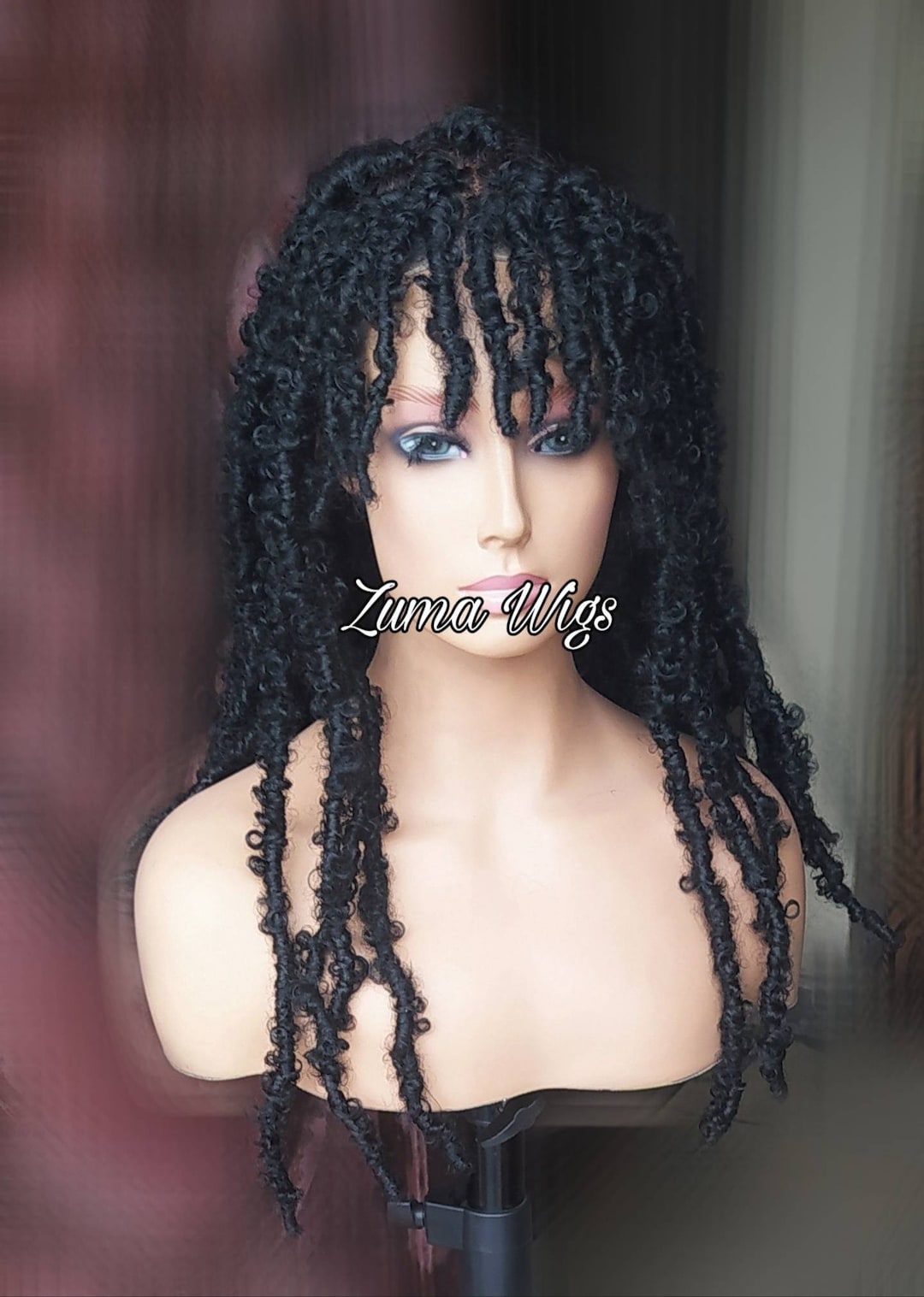 Full Lace Braid Wig Lace Front Butterfly Locs Wig With Bangs Faux Locs ...