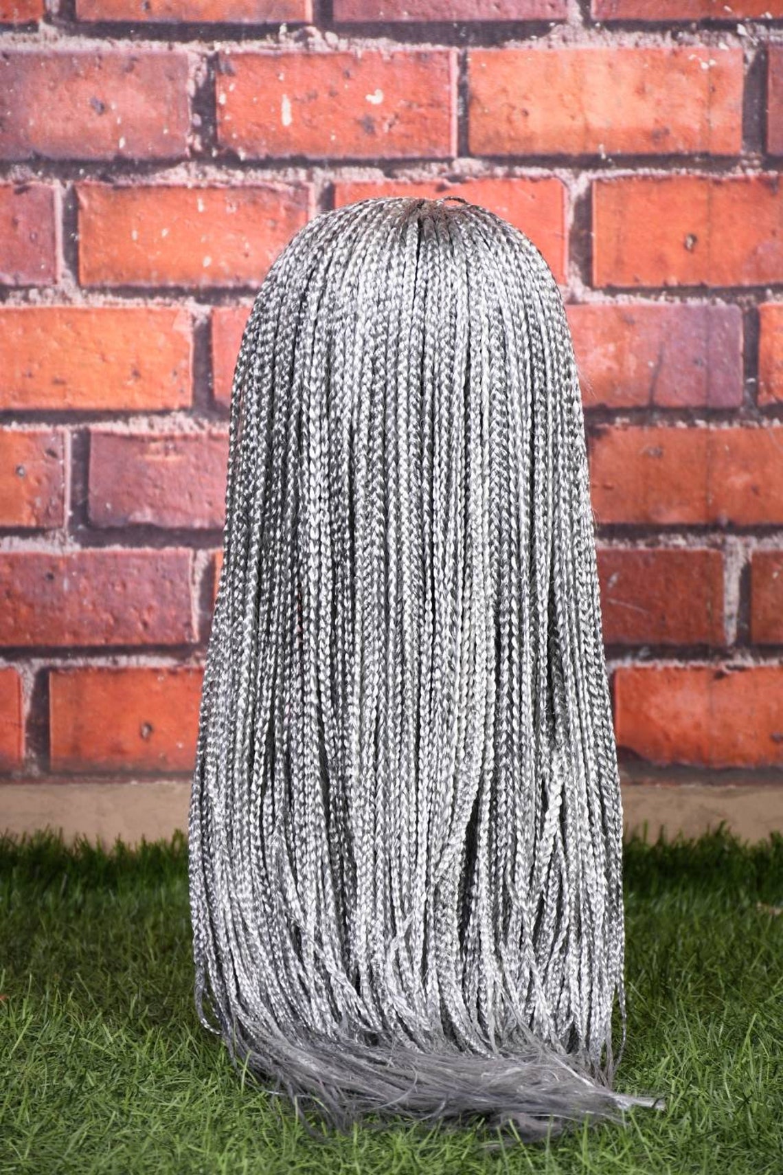 Gray Braided Wig Box Braids Wig With Bangs - Etsy