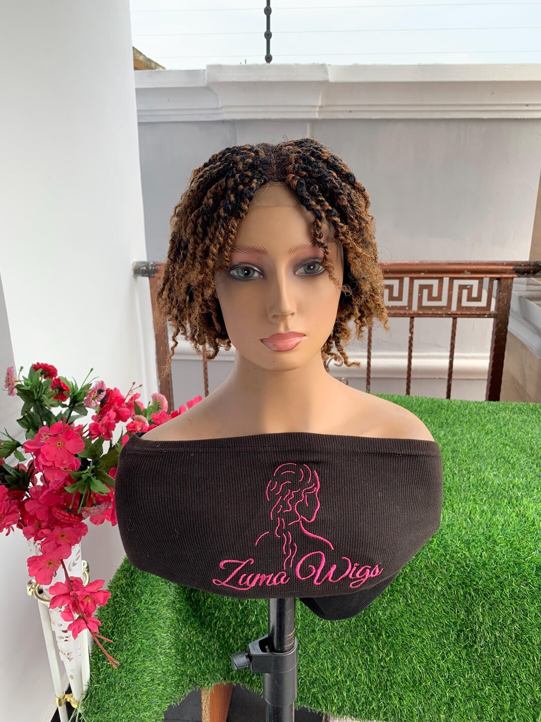 Short Kinky Twists Wig Braid Wig Custom Made, Ombré Brown Shirt Marley ...