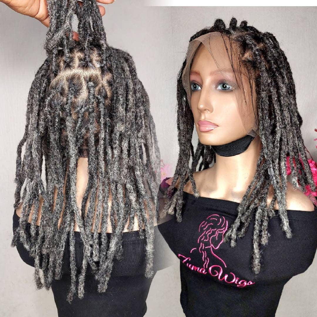 Grey DREADLOCK WIG, Human Hair Full Lace Dreadlock Wig, Salt and Pepper ...