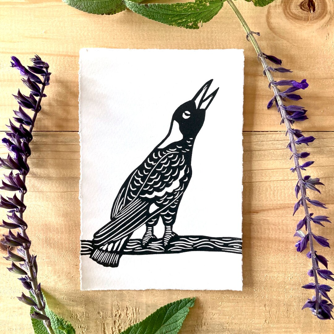 Australian Magpie Linocut Print | Original Bird Linoprint - Etsy
