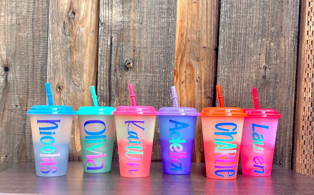 12oz Pastel Rainbow Personalized Cold Tone Changing Cups-kids Color ...